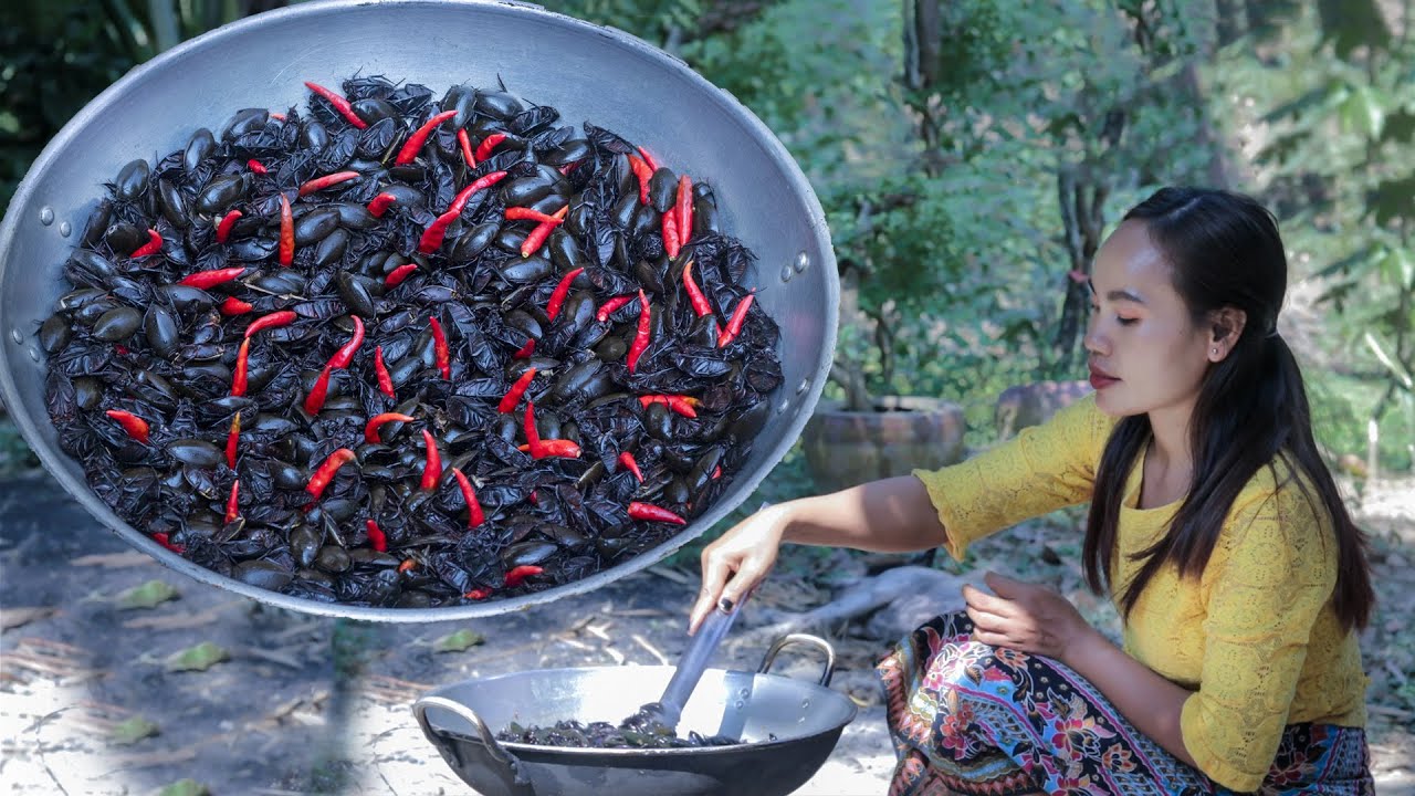 Deep fried Crispy Diving Beetle with local recipe #DivingBeetle # ...