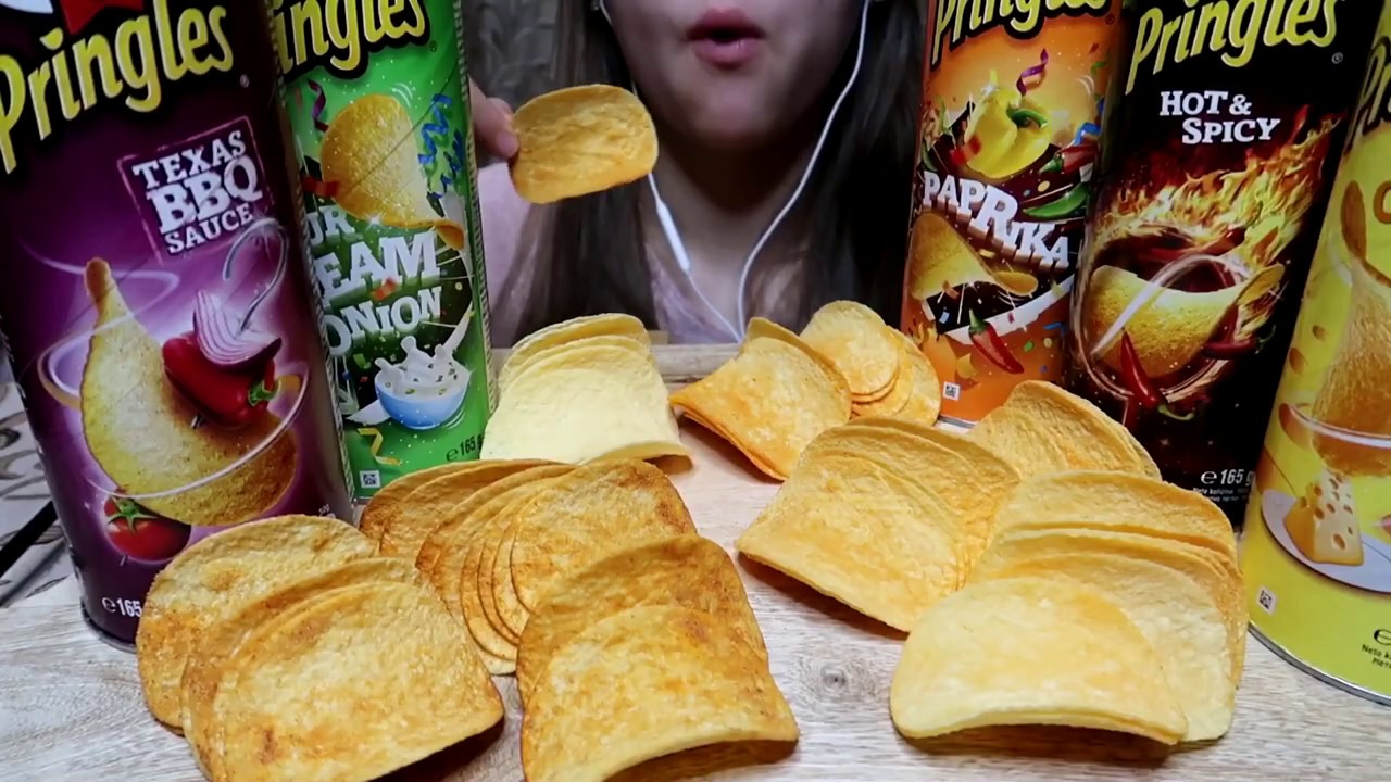 ASMR PRINGLES /SOUR-CREAM/BBQ/CHEESE/HOT SPICY/PAPRIKA(CRUNCHY SOUNDS ...