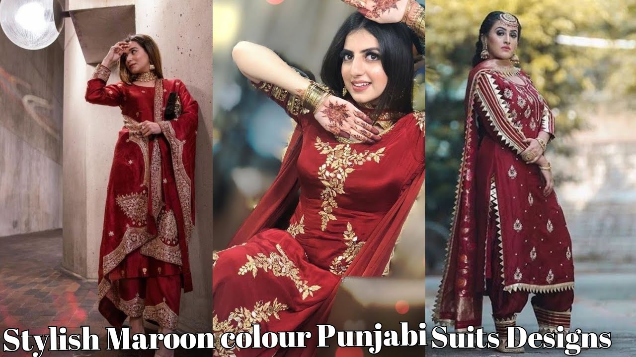 👌Beautiful Trendy Maroon colour Punjabi Suits Designs👌Stylish Maroon ...