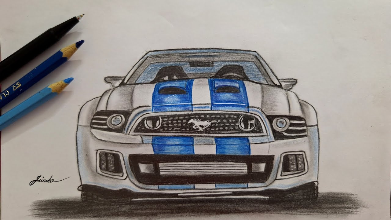 How to Draw a Ford Mustang | Pencil & Color Sketch Tutorial - YouTube