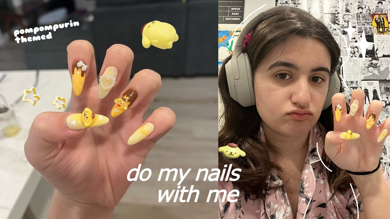 do my nails with me '*•.¸♡ ♡¸.•*' pompompurin themed nails - YouTube