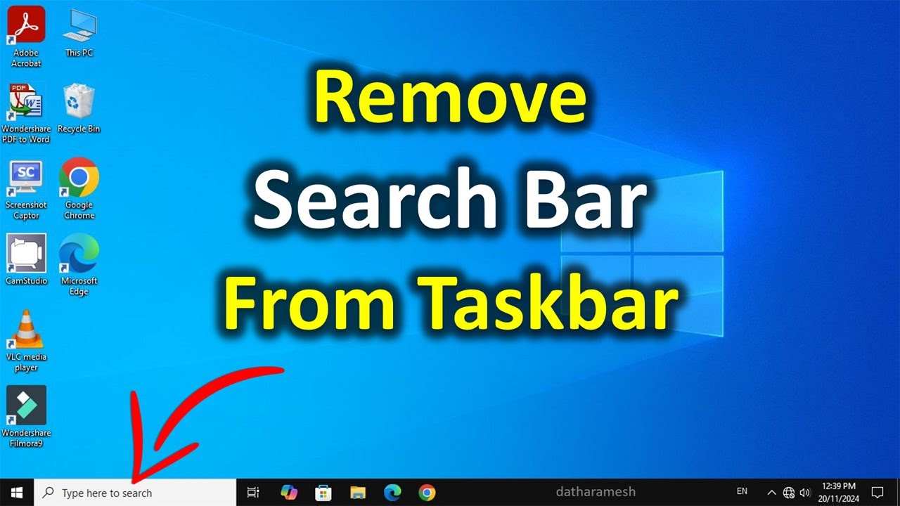 How to Remove Search Bar From Taskbar In Windows 10 - YouTube