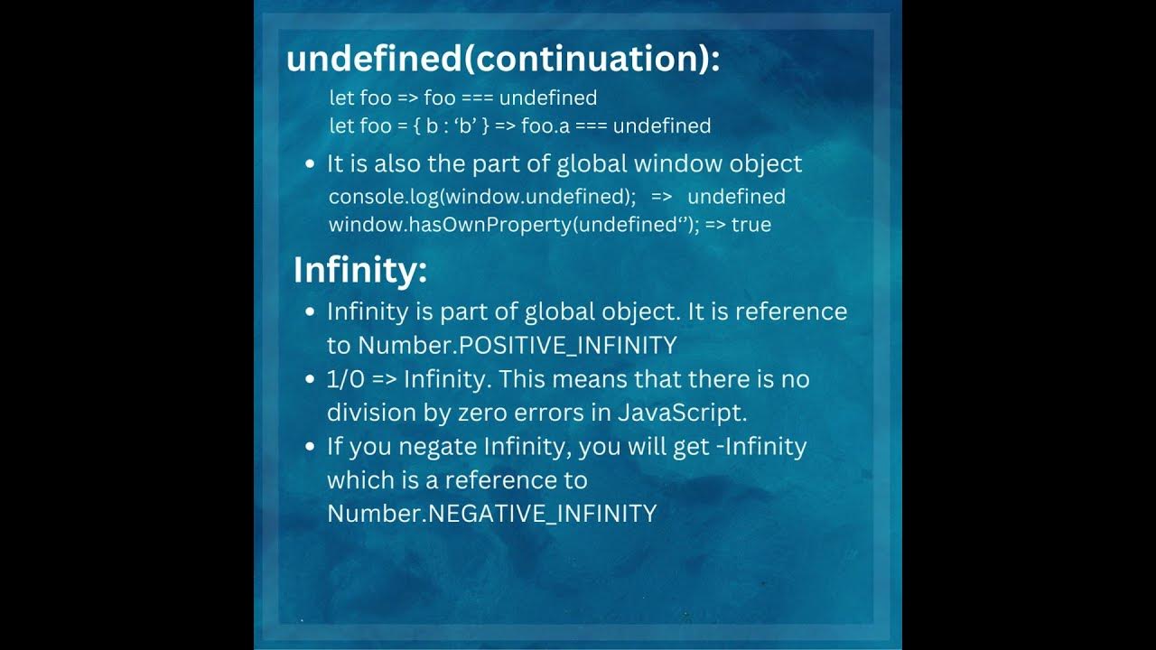 Built-In constants like null , undefined, Infinity - YouTube