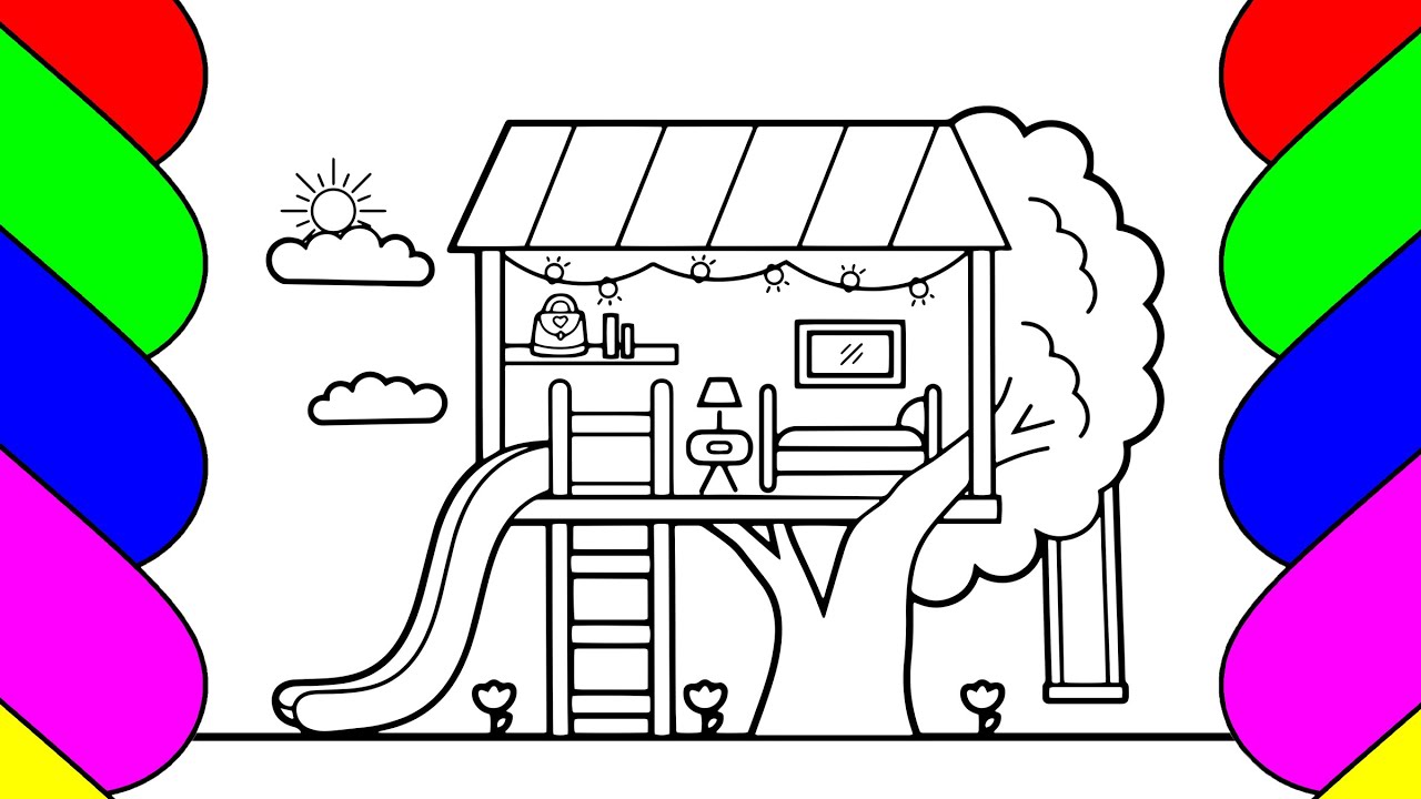 Dollhouse w Slide Drawing, Painting and Coloring for Kids & Toddlers ...