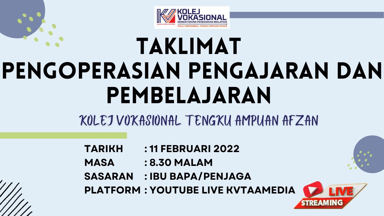 TAKLIMAT PENGOPERASIAN PENGAJARAN DAN PEMBELAJARAN KVTAA 2022 - YouTube