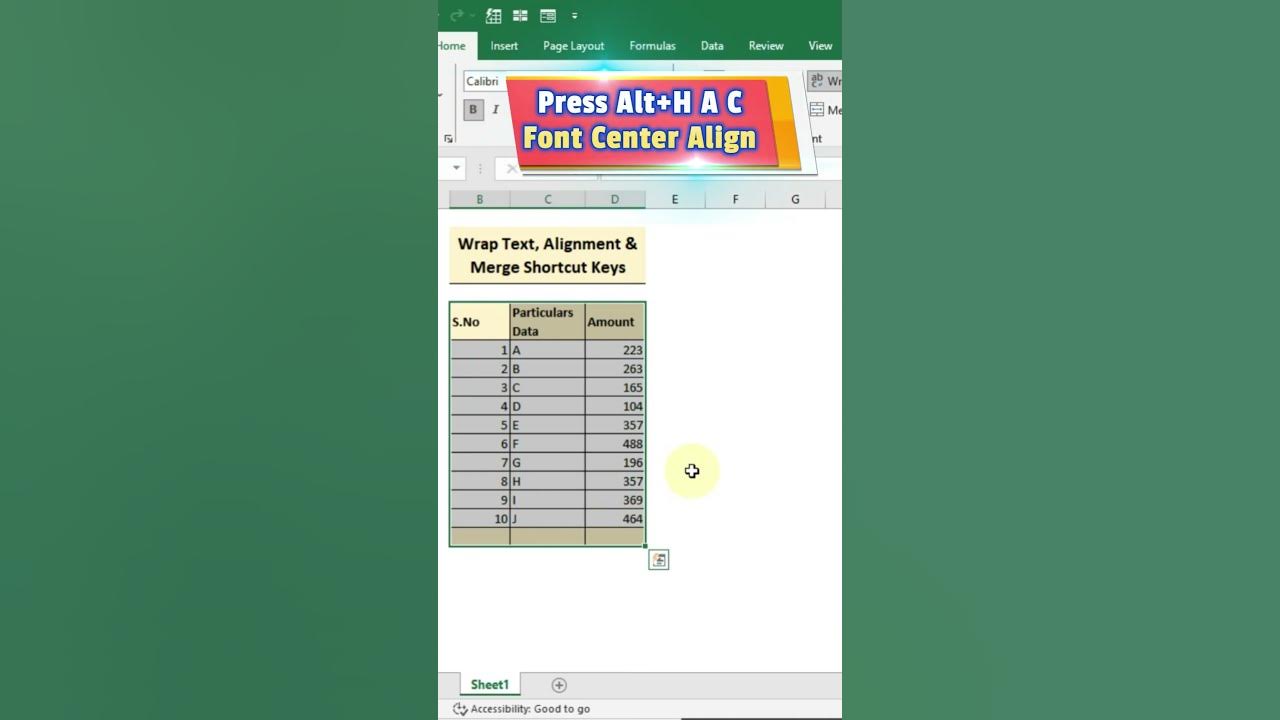 Wrap Text, Alignment & Merge Shortcut Keys in Excel #shorts #short # ...