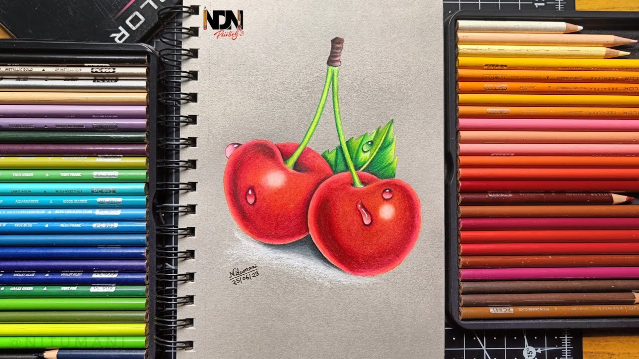 Realistic Cherry Drawing with Color Pencil - Step By Step Tutorial ...