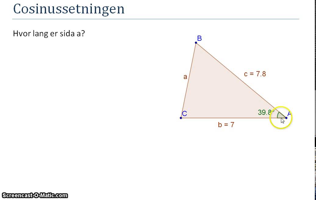 Cosinussetningen - eksempel - YouTube
