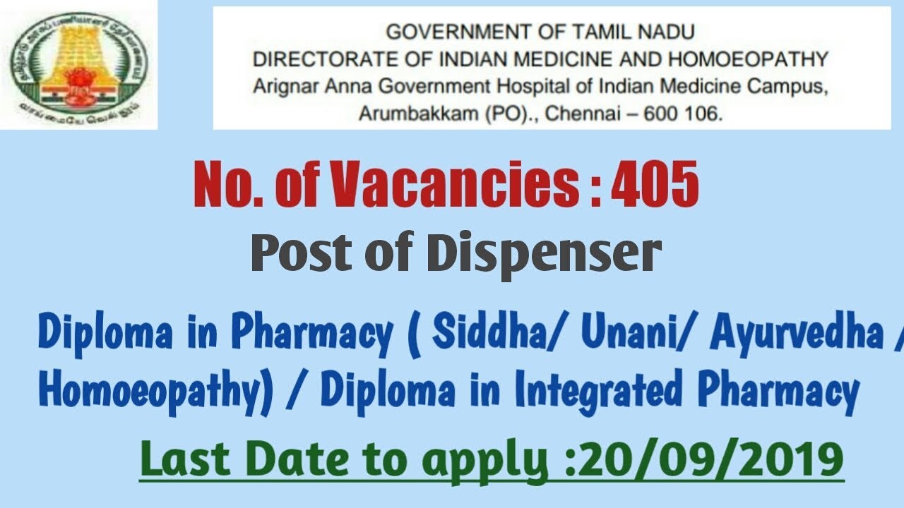 Directorate of Indian Medicine and Homeopathy|Dispenser Post| Dip in ...