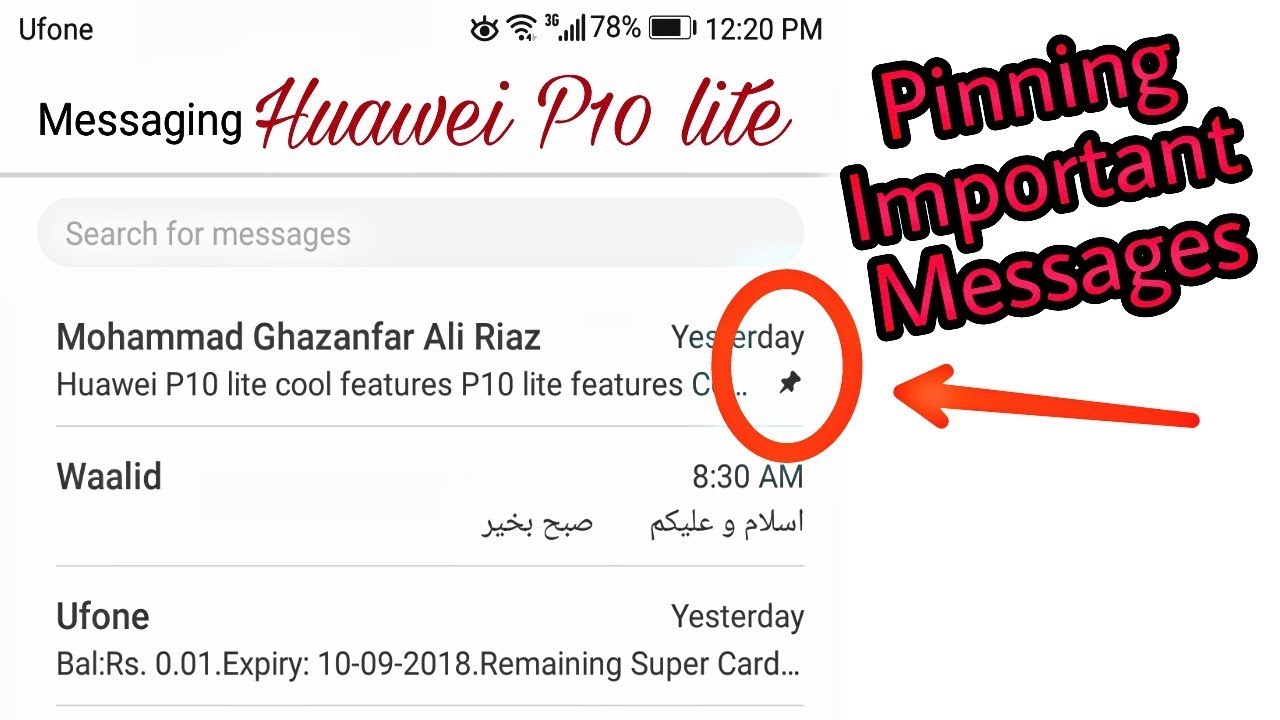 How to Pin important Text messages in Huawei P10 lite - YouTube