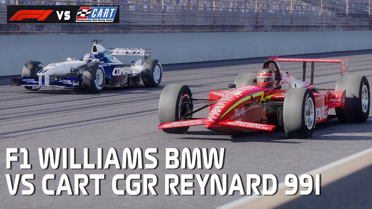 Battle of Montoya's F1 Williams BMW and CART CGR Reynard 99i Honda ...
