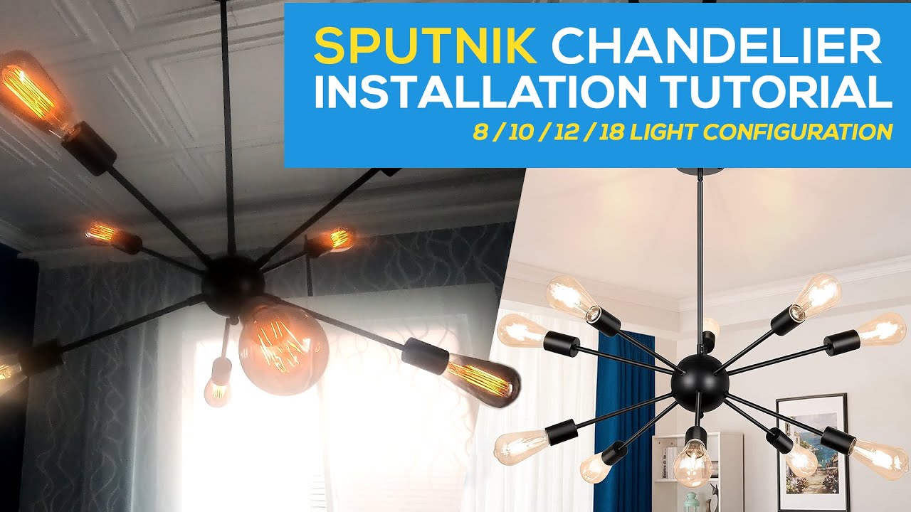 Black Sputnik chandelier Installation with Edison Bulbs - Modern Chic Light Fixture - YouTube