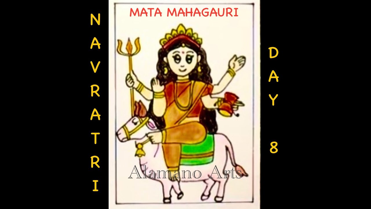 Navratri Series Day 8 - How to draw maa Mahagauri easy steps | Navdurga ...