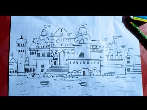 How to draw Kashi ghat || Banaras ka ghat drawing #youtubeshorts - YouTube