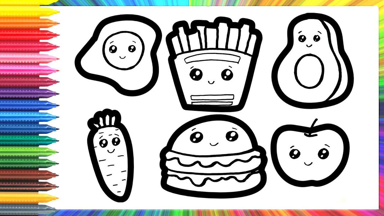 Dibuja y colorea comida linda para niños/Dibujo para niños - YouTube