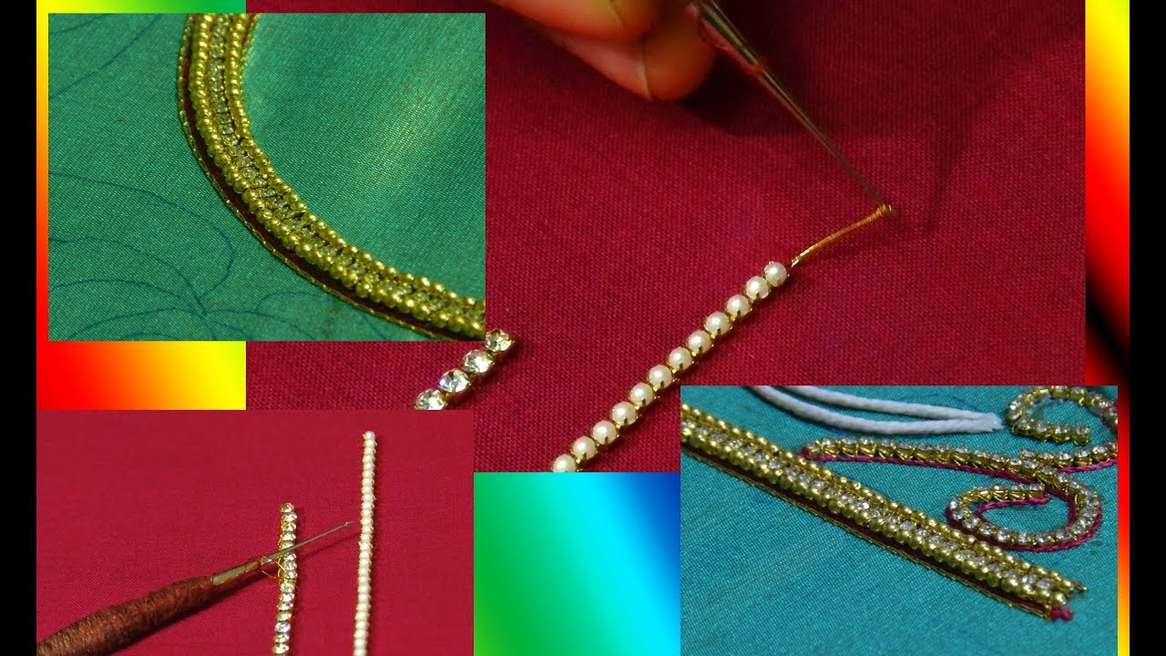 Aari Work for Beginners - Stone Chain work - YouTube