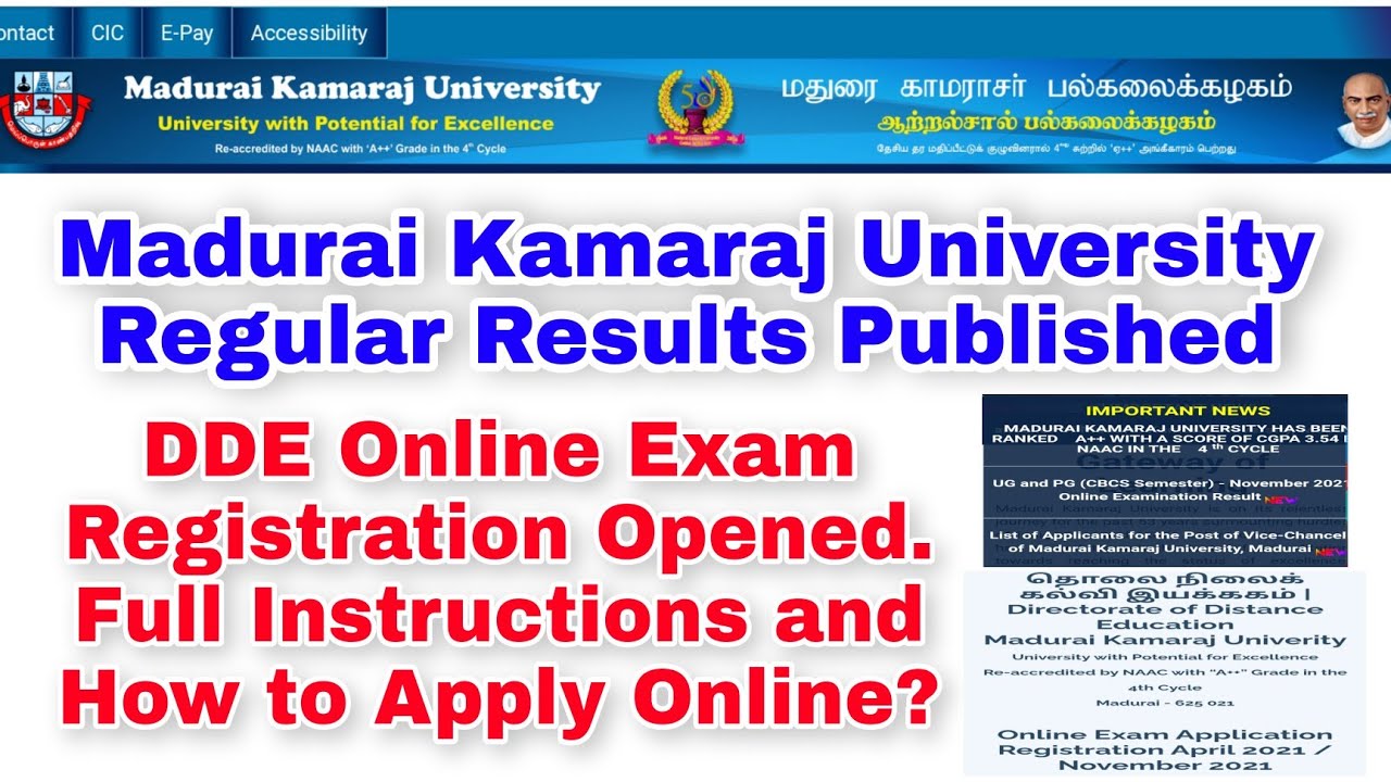 Madurai Kamaraj University Regular and Distance Education Exam and ...