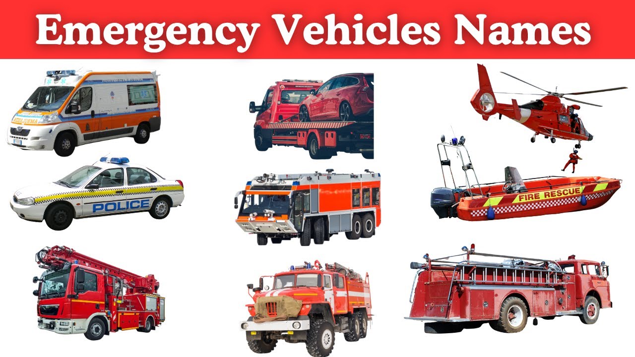 Emergency vehicles For Kids in English| Learn Names & Sounds with ...