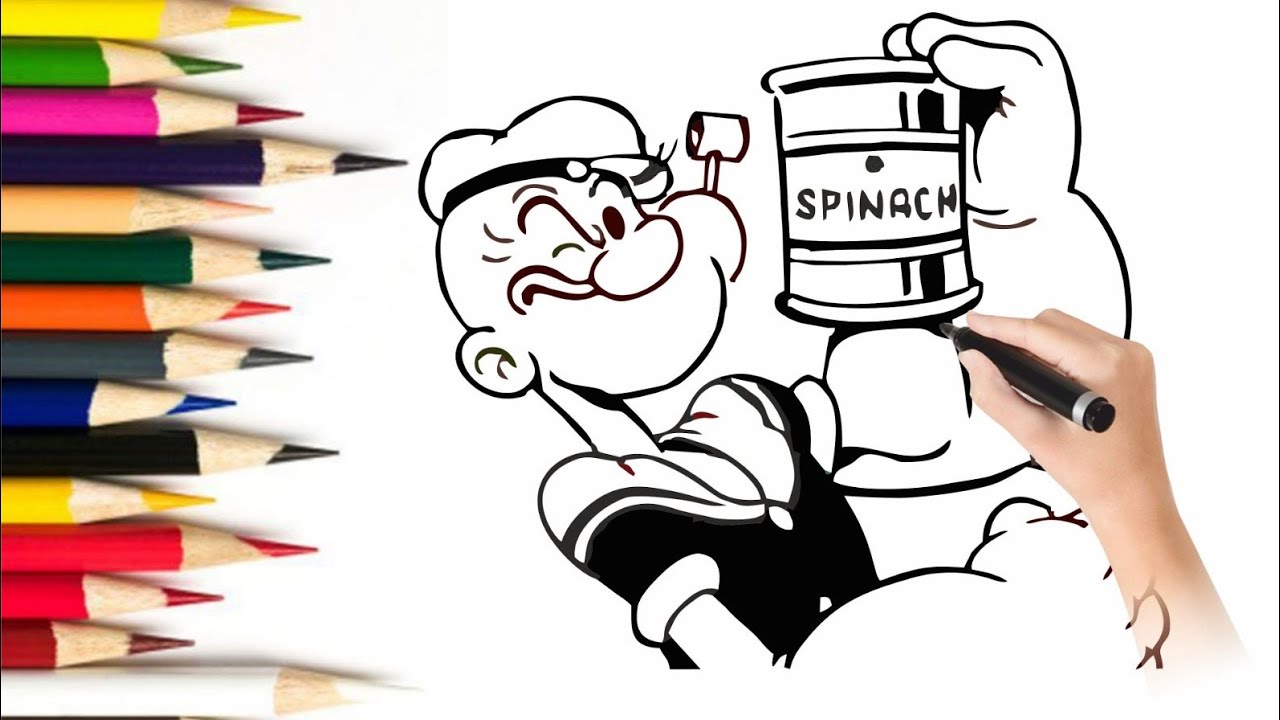 How to Draw Popeye the Sailor Man with Spinach Power - YouTube