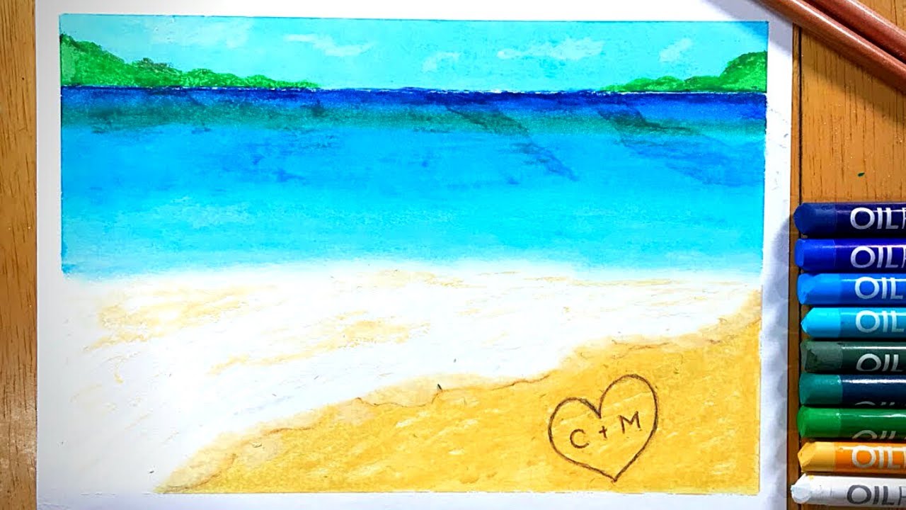 Easy Oil Pastel Drawing for Beginners | Beach Scenery - YouTube