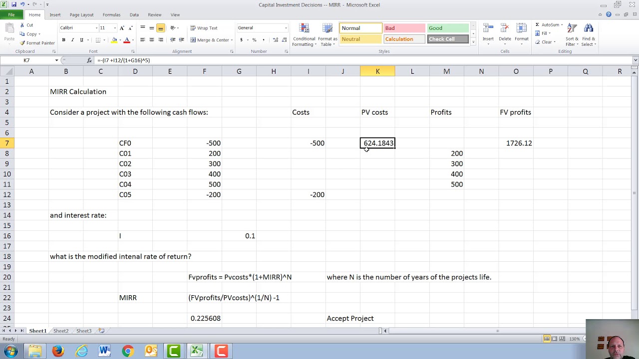 Modified Internal Rate of Return (MIRR) - YouTube