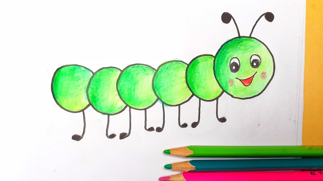 How to draw easy 🐛caterpillar with circle|| color pencil art|| easiest ...