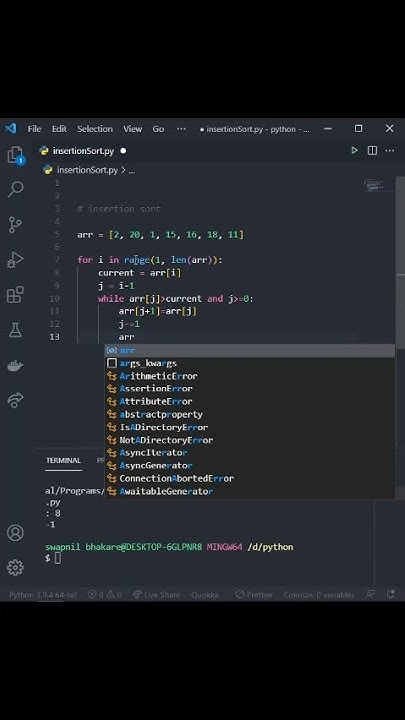 insertion sort using python - YouTube