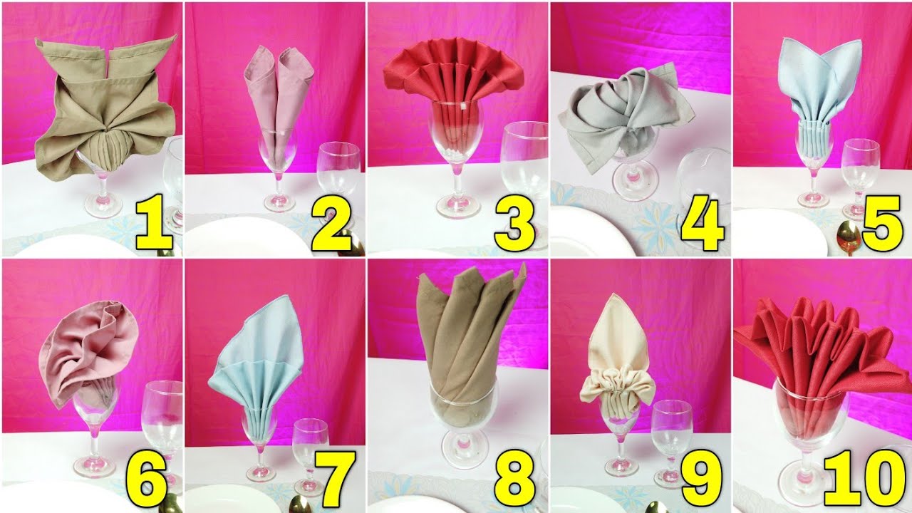 10 EASY DESIGN WITH THE GLASS TABLE NAPKIN FOLDING - YouTube