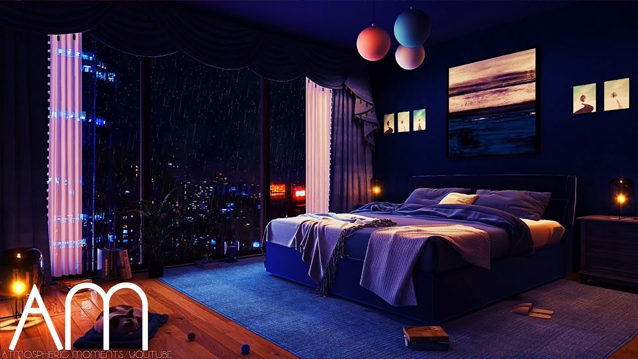 🌧️ High-Rise Cozy Bedroom Ambience | Rain on Window sounds | Sleep ...