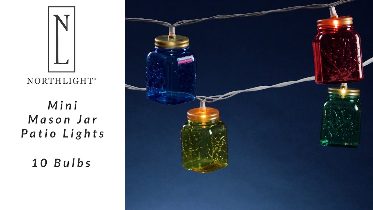Mini Mason Jar Patio Lights - Multi-Color - 7.5' White Wire - 10ct ...