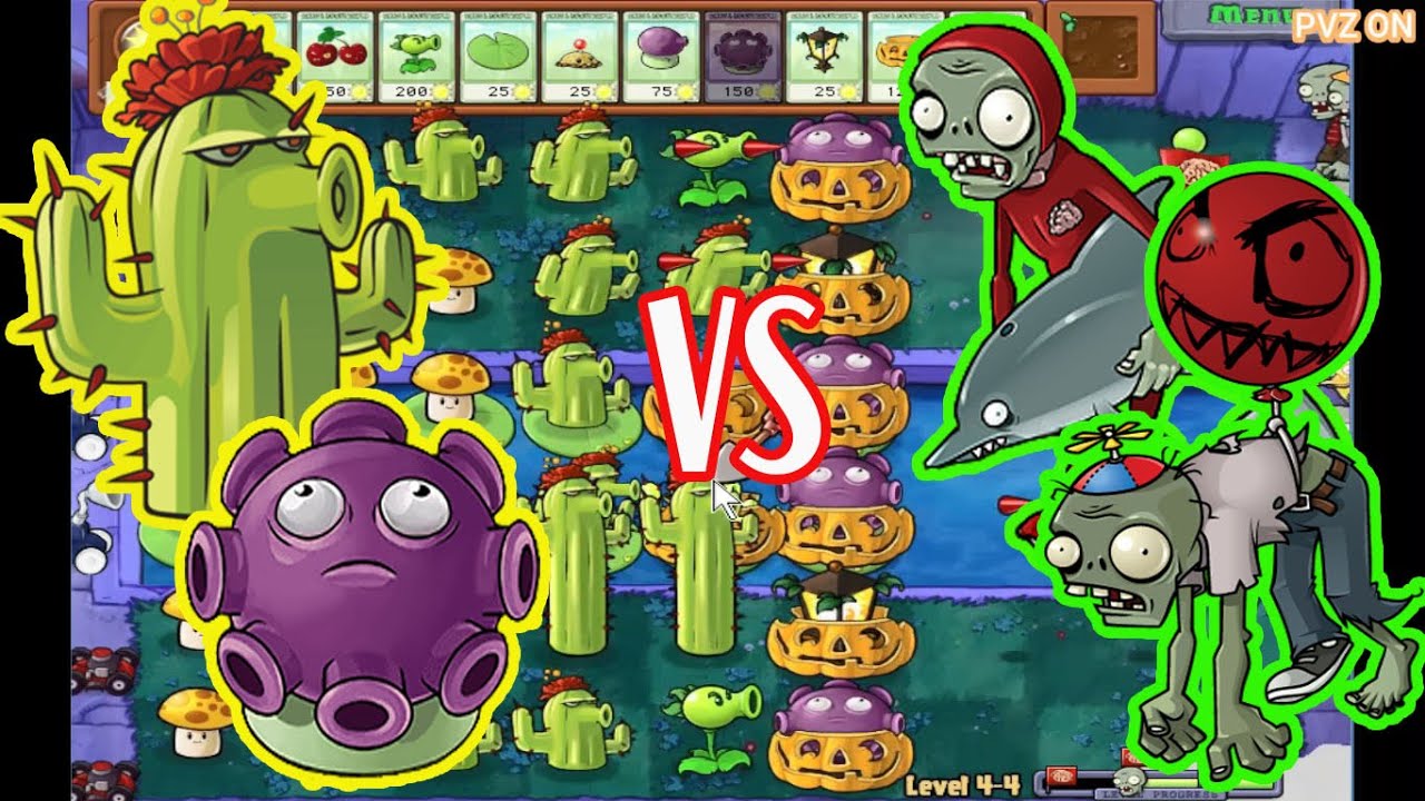 plants vs zombies 4-4 | cactus and gloom shroom vs balloon zombie and ...