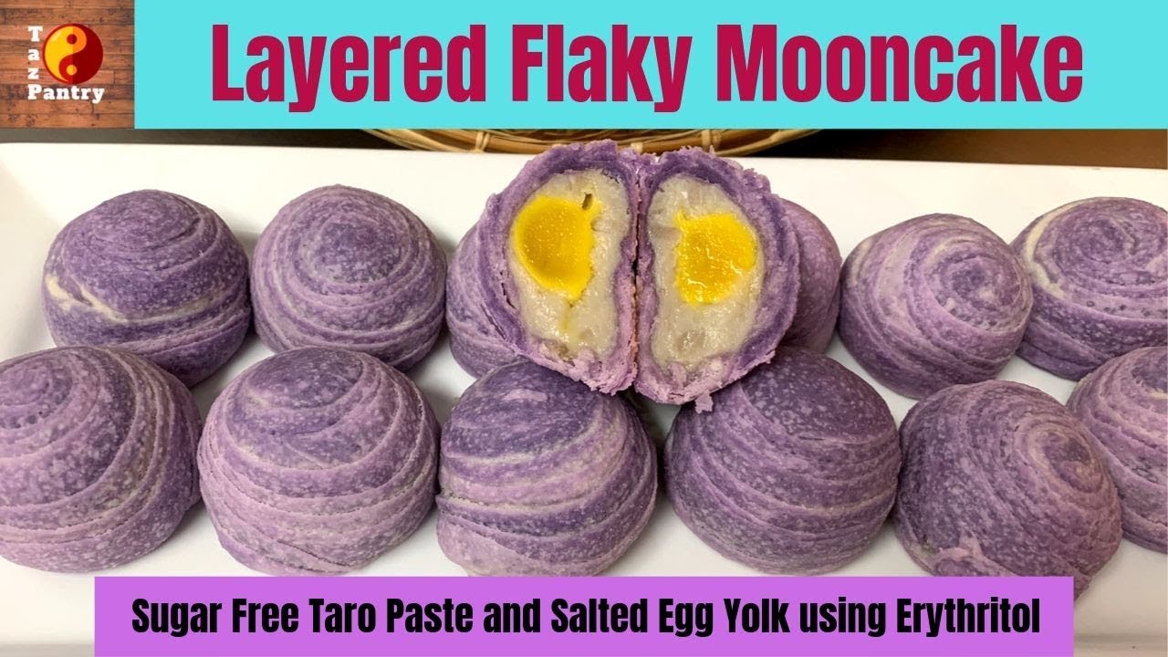 Layered Flaky Mooncake Sugar Free Taro Paste and Salted Egg Yolk - YouTube