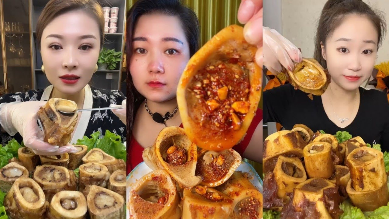 Chinese Food Mukbang Eating Show | Red beef bone marrow | Beef Bone ...