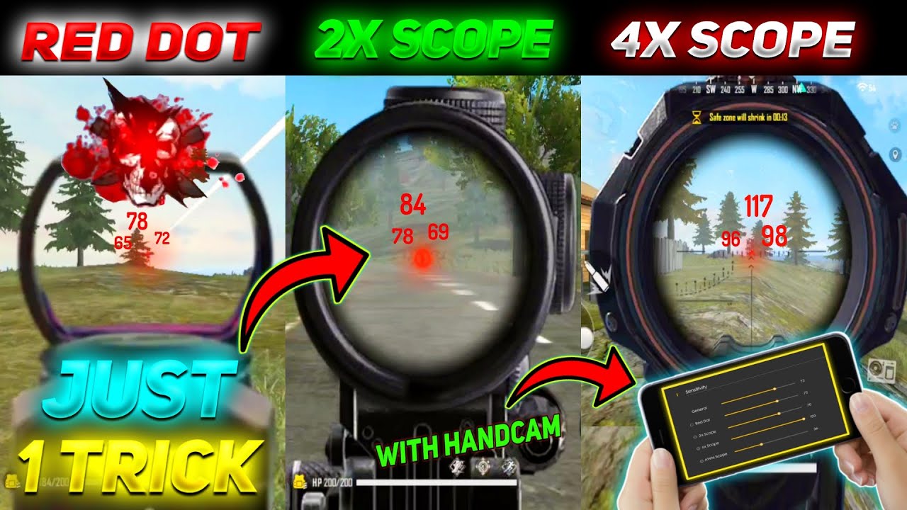 1 Trick + Sensitivity For Always HeadShot in Red Dot, 2X Scope & 4X ...