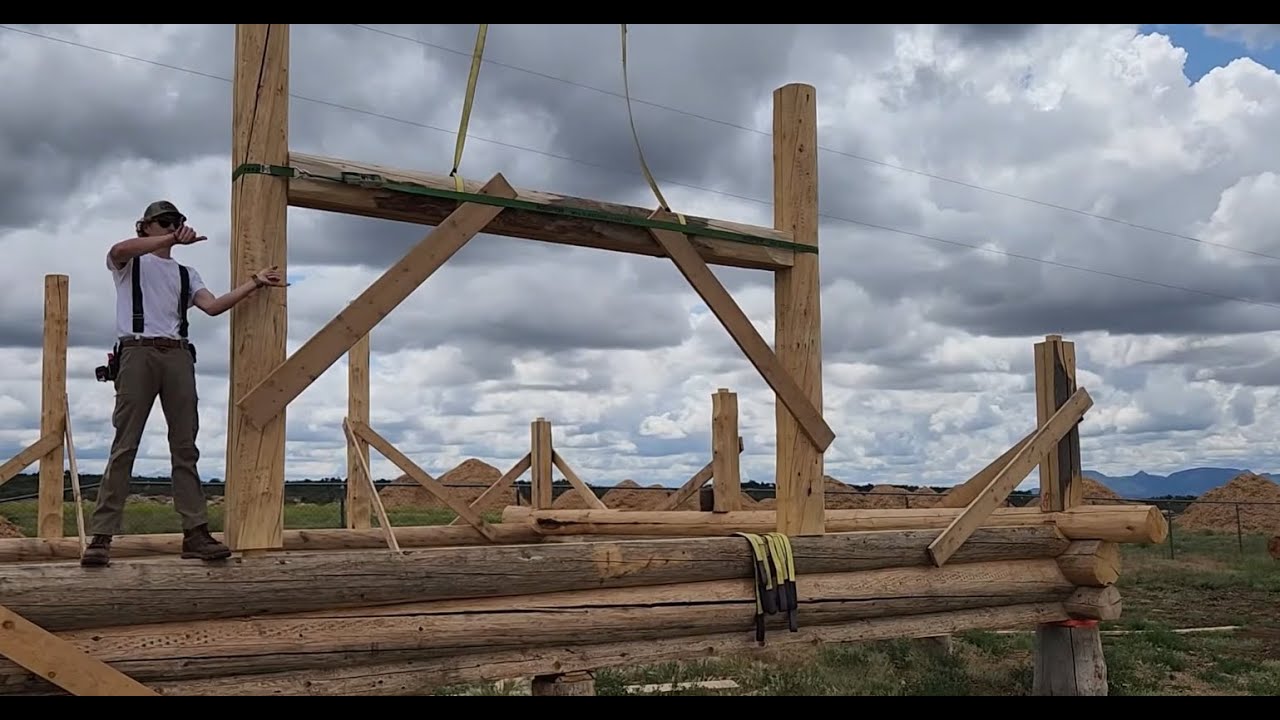 Setting Beams on the Log Cabin A-Frame - YouTube