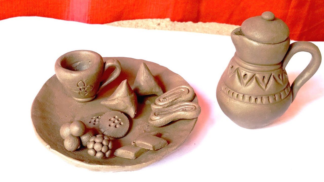 hand made clay tea pot &cup plat making | clay pot making - YouTube