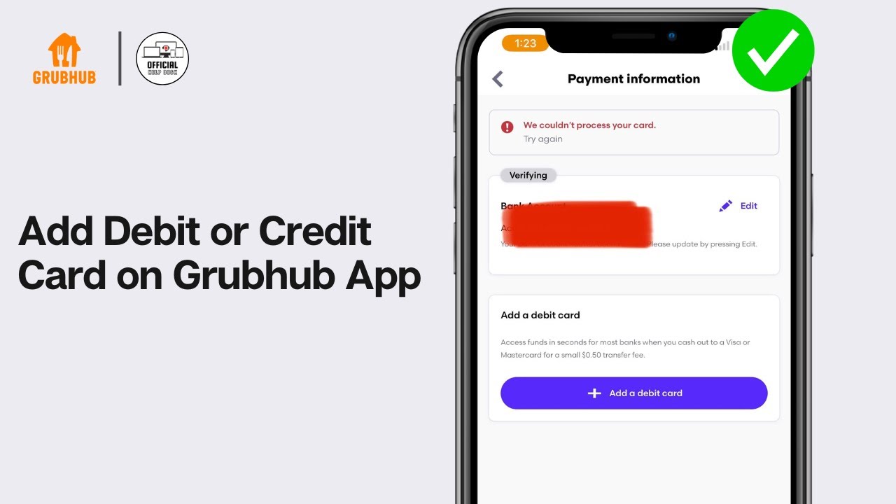 How To Add Debit or Credit Card on Grubhub App 2024 (FULL GUIDE) - YouTube