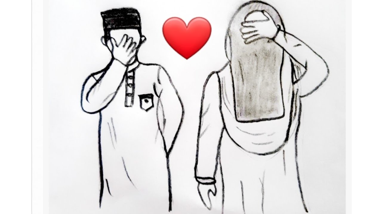 How to draw muslim couple pencil sketch |Islamic drawing ‎ - YouTube