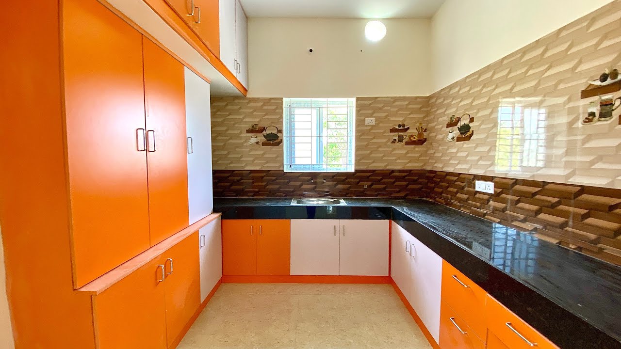 Orange & White Combo Modular Kitchen Design // 10x16size Wooden Modular ...