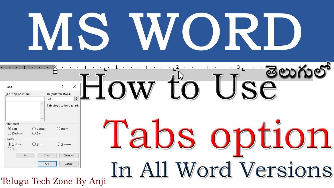 Use Tabs option in MS Word In Telugu || MS Word 2016 Tutorial In Telugu ...