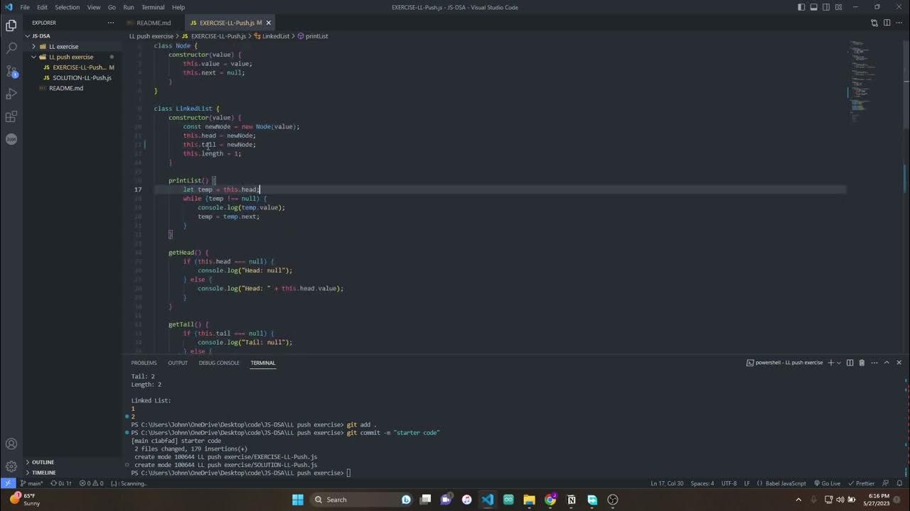 JavaScript Data Structures & Algorithms - Linked List Push Exercise - YouTube