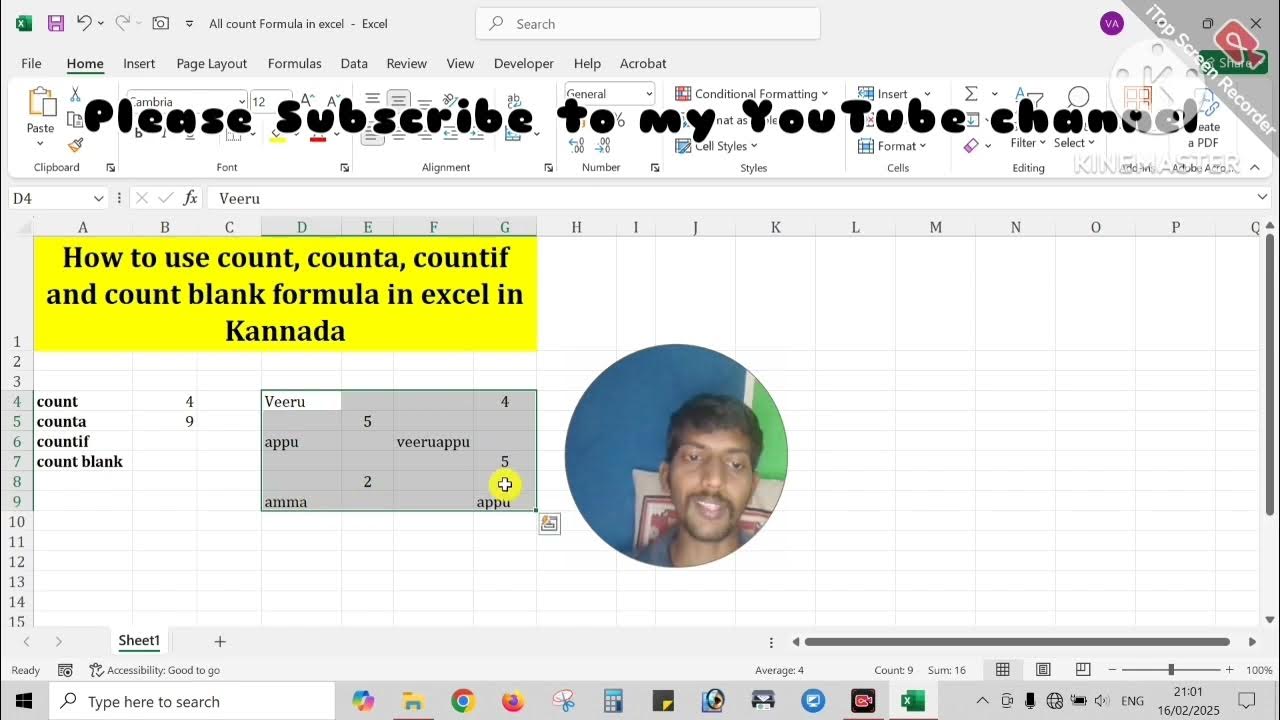 How to use count related formula in Excel in Kannada #excel #spreadsheet #exceltips - YouTube