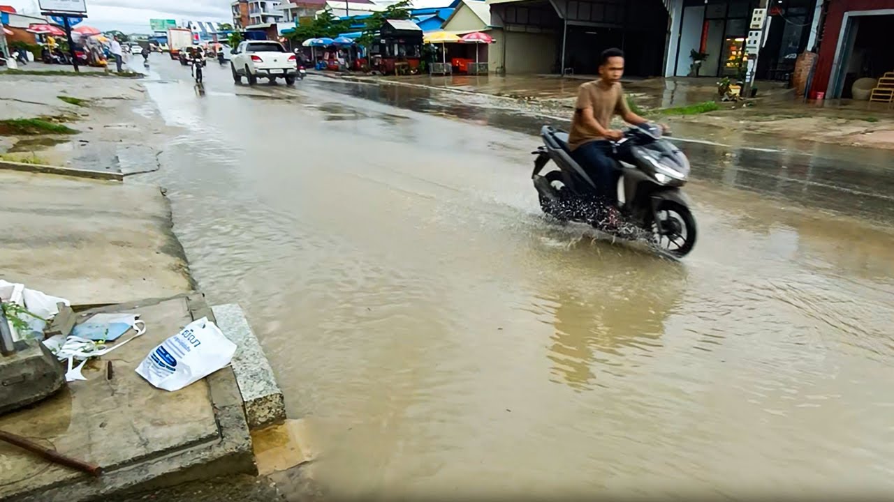 Drain Rain Water Clogged On Street Road - Unclog Culvert Drain Rain ...