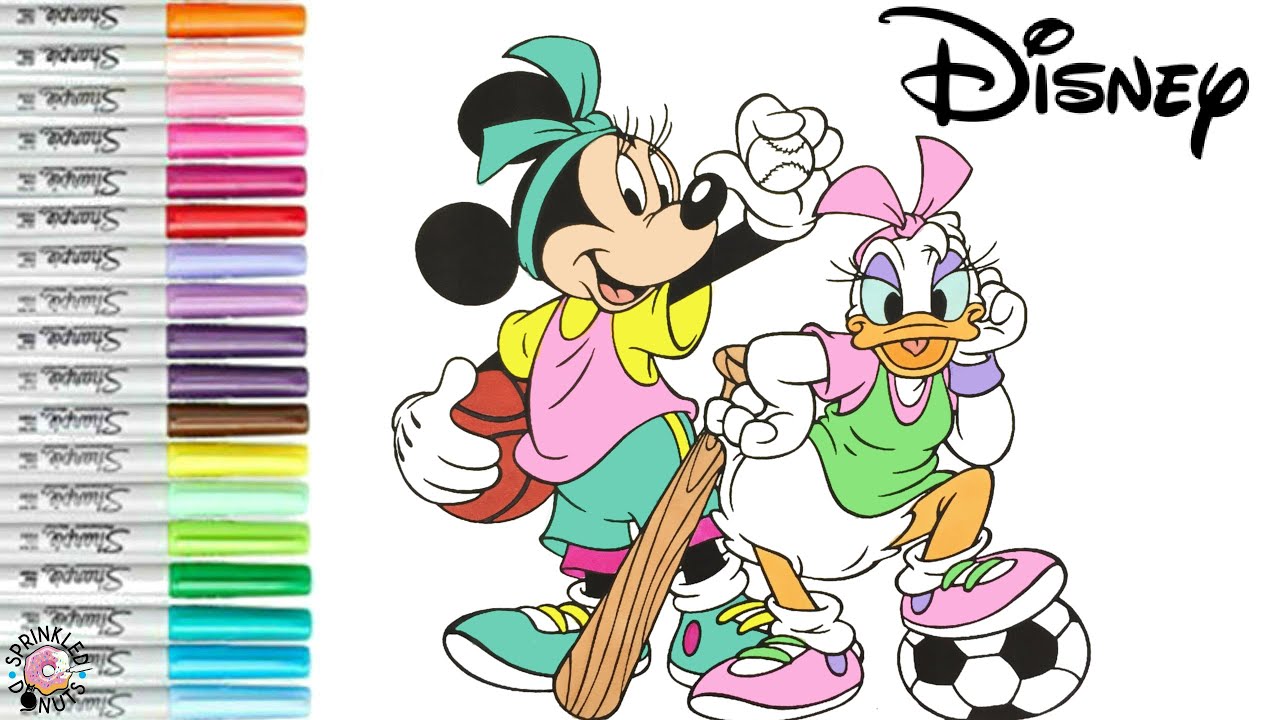 Disney Minnie Mouse and Daisy Duck Coloring Book Page Sports Fun ...