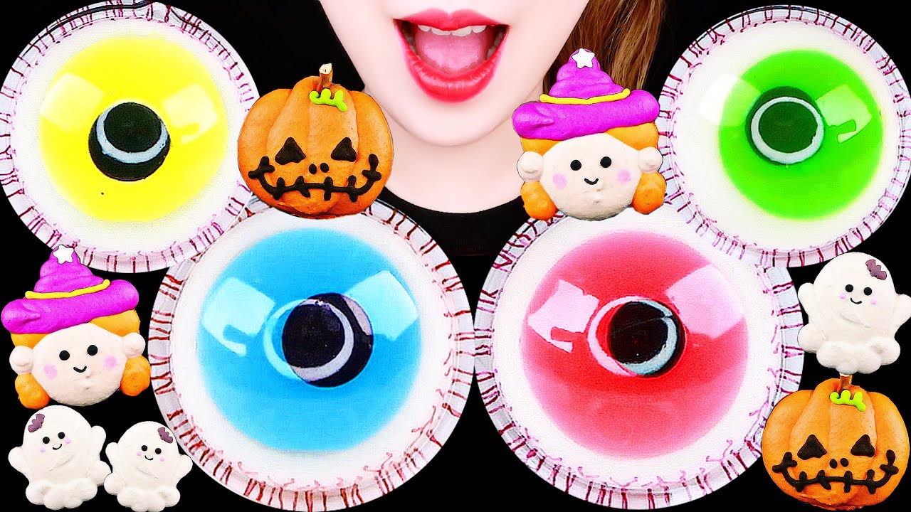 ASMR EYEBALL JELLY, MACARON, MARSHMALLOW *HALLOWEEN* EATING SOUNDS ...
