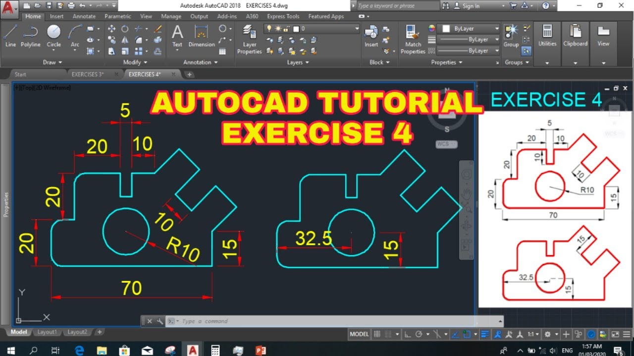 AUTOCAD 2D EXERCISE 4 - YouTube