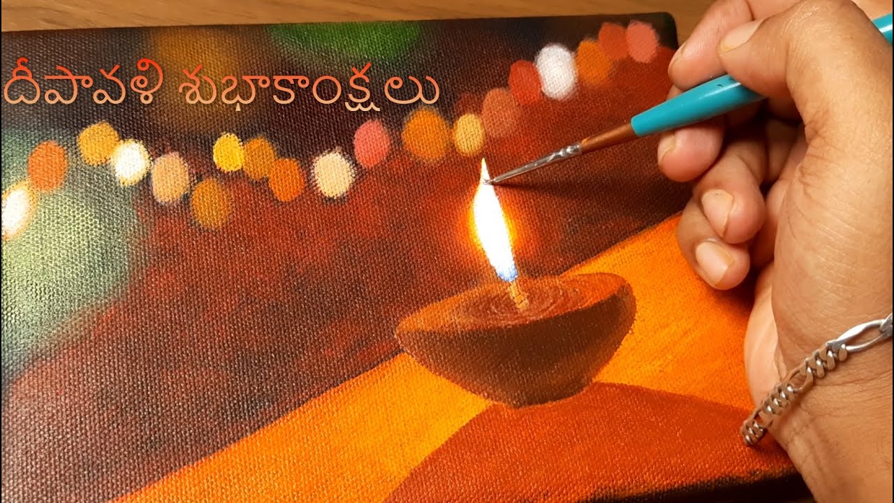 దీపావళి శుభాకాంక్షలు | Diwali Special Diya Painting with Fairy Lights ...