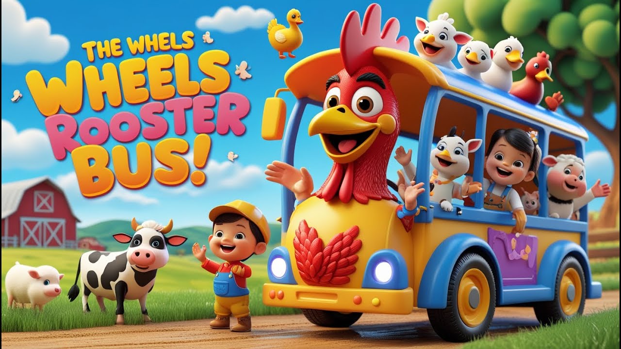 The Wheels on the Rooster Bus | Farm Animal Sounds Song for Kids ...