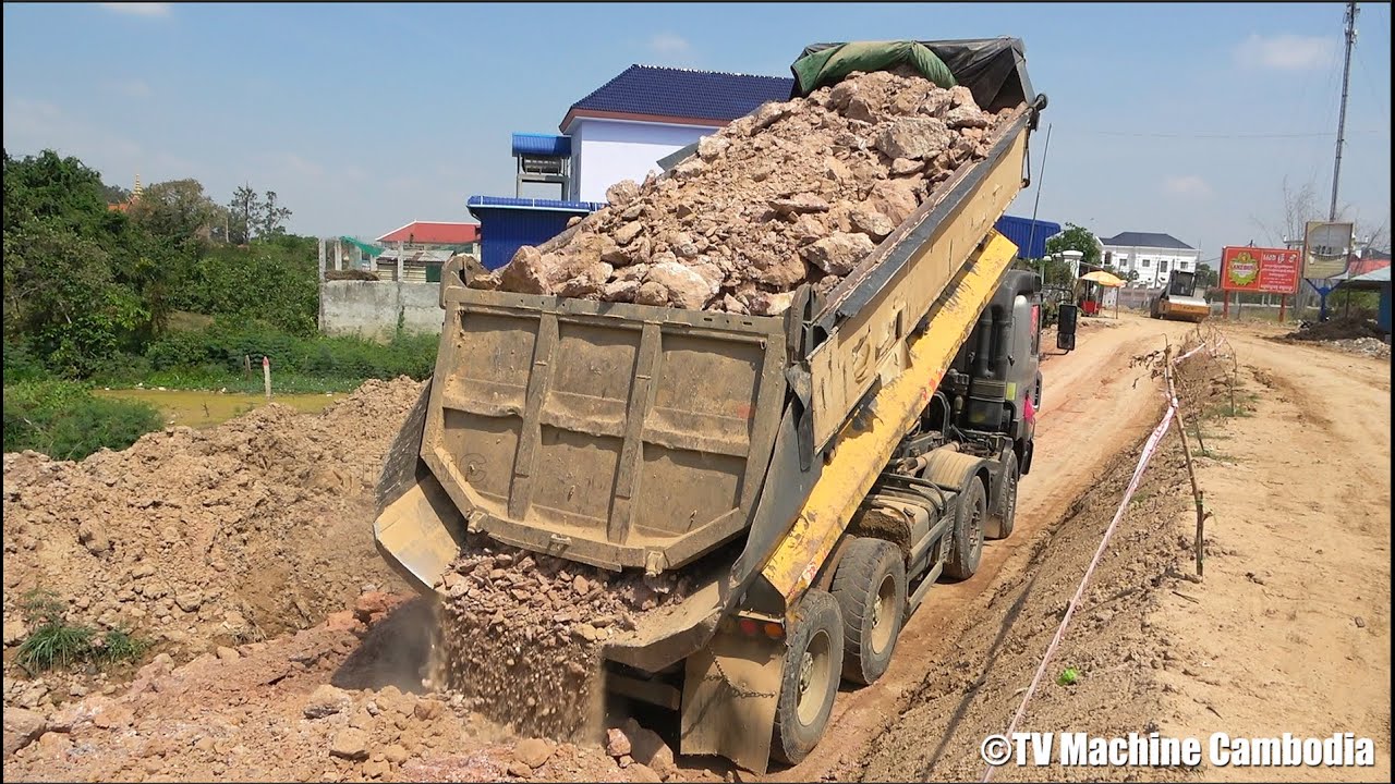 Incredible Perfect Dozer Dump Truck Spreading Dirt Building Road ...