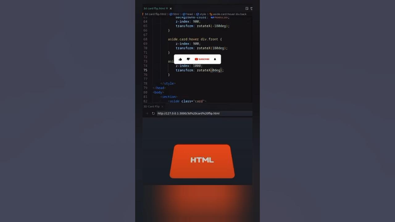 3d Flip Card Using Html And Css 3danimation Htmlcss Flipcard Youtube